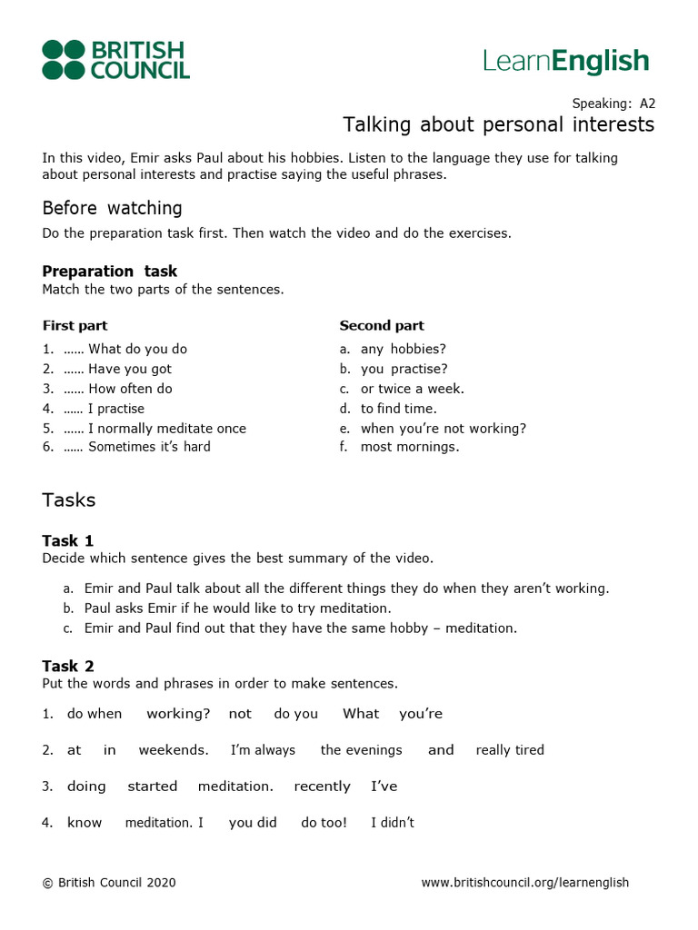 Talking About Hobbies in English | PDF