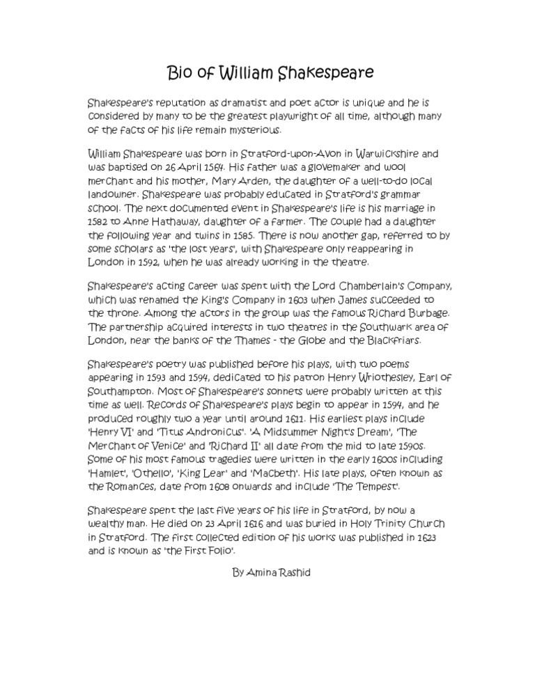 William Shakespeare: Life and Legacy | PDF | History | Classics