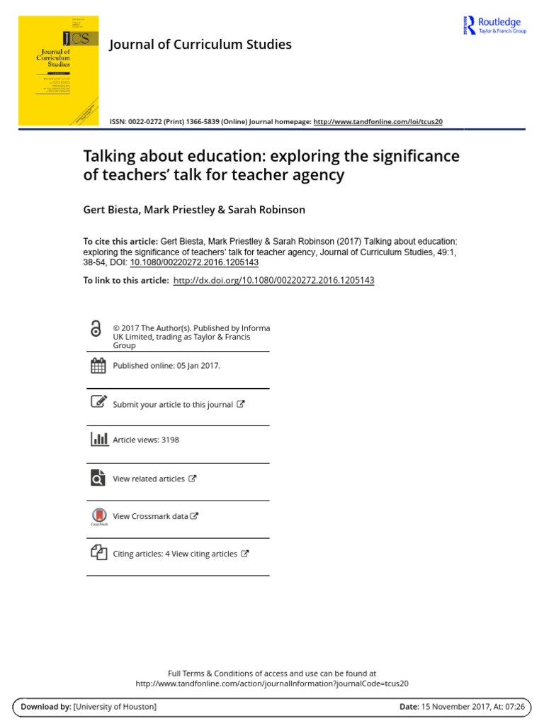 BIESTA, PRIESTLEY, ROBINSON. Talking About Education. 2017 | PDF ...