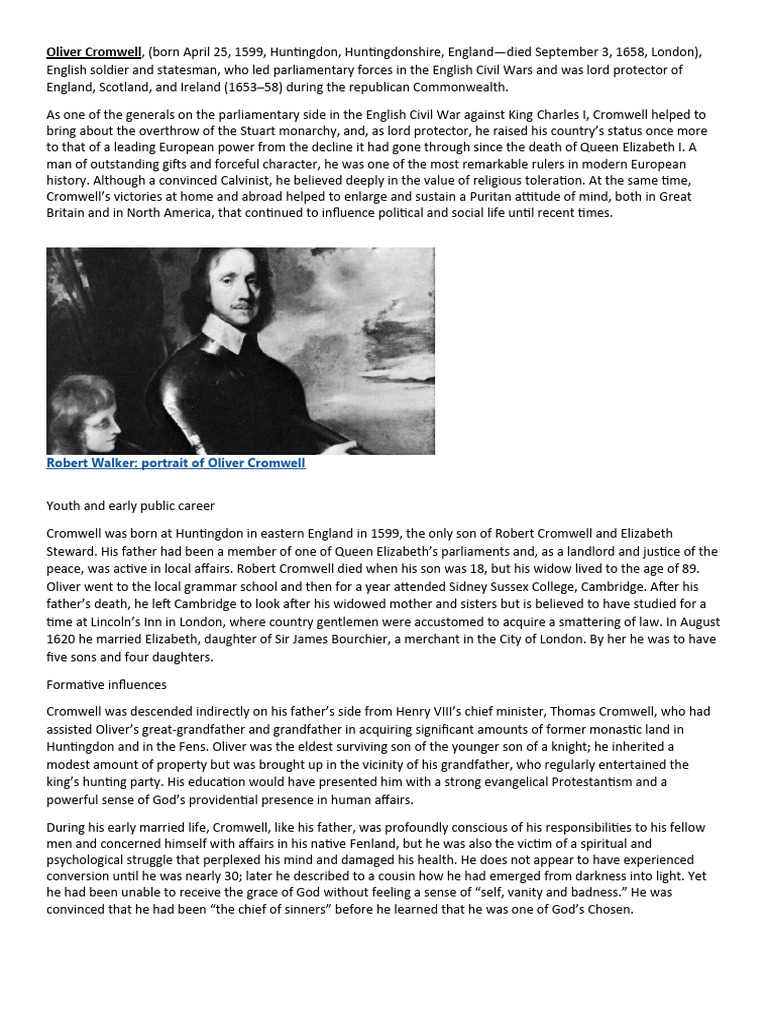 Oliver Cromwell Bio | PDF | Oliver Cromwell | English Civil War
