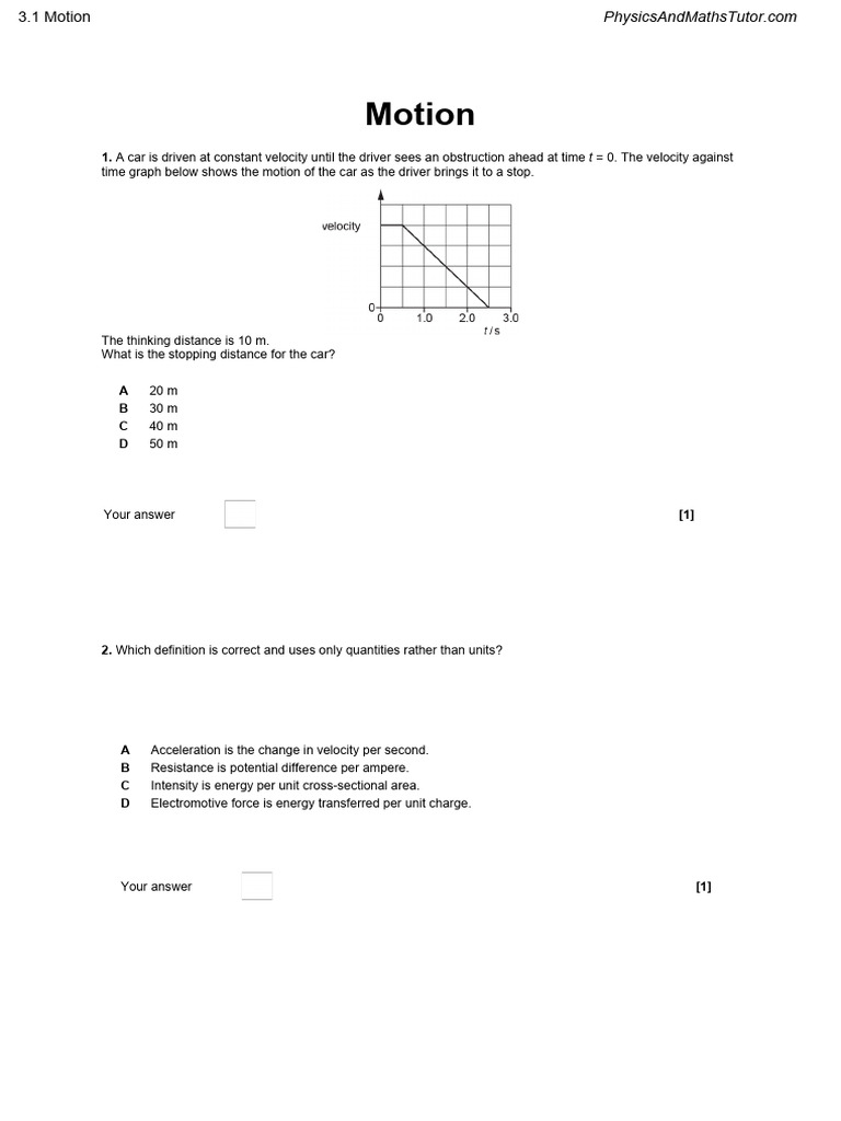 3.1 Motion QP | PDF | Acceleration | Force