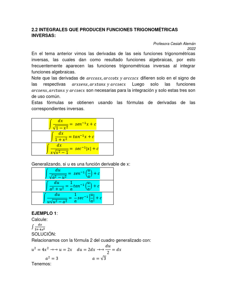 Integrales de Funciones Trigonométricas Inversas | PDF | Integral ...