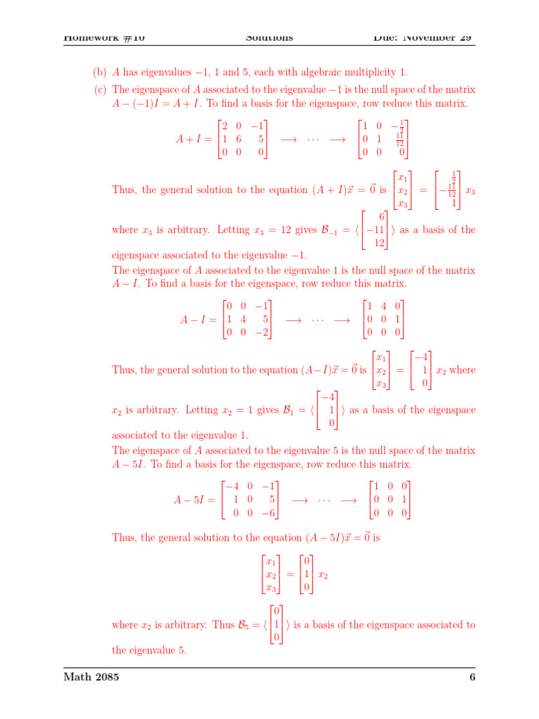 Linear Algebra Eigenspace Solutions | PDF | Eigenvalues And ...