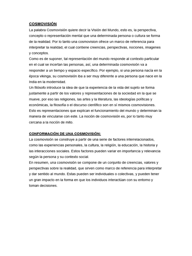 Cosmovisión: Perspectivas y Contextos | PDF | Filosofía