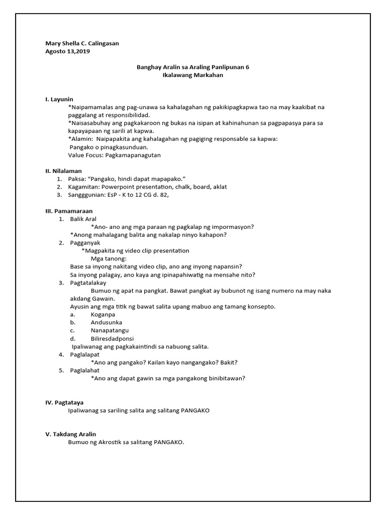 Lesson Plan ESP6 Q2 | PDF