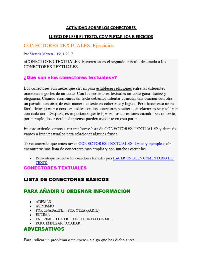 Actividad Sobre Los Conectores | PDF