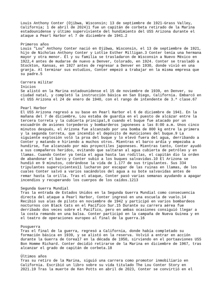 Último superviviente del USS Arizona | PDF | Ataque a Pearl Harbor ...