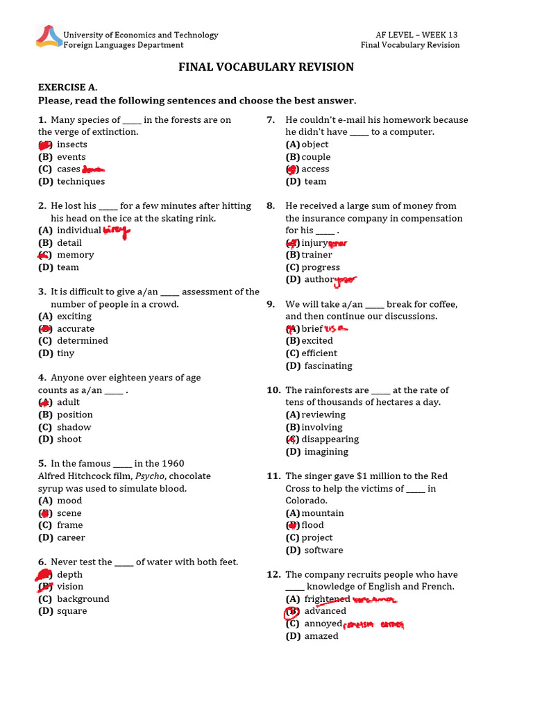 Final Vocabulary Revision Exercises | PDF