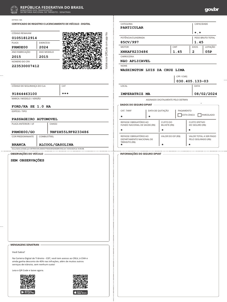 Documento Carro 2024 | PDF | Veículos | Transporte