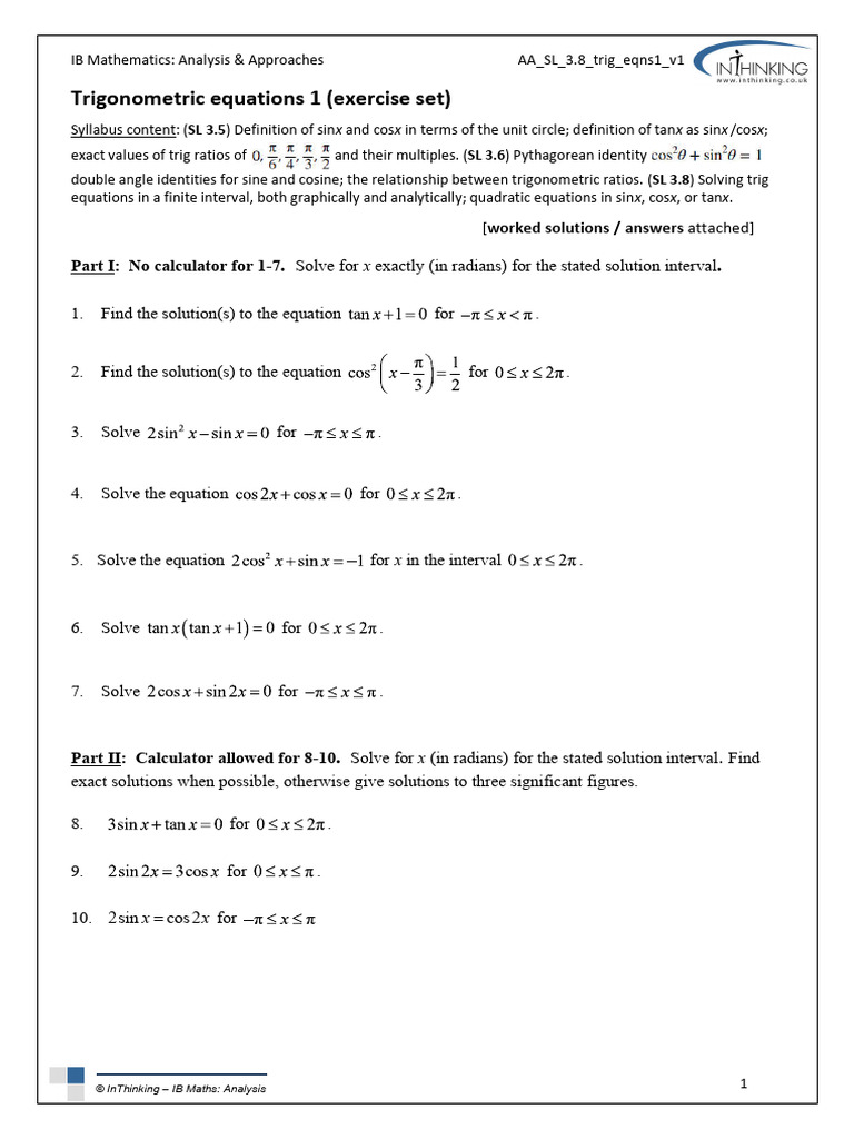 Trigonometric Equations HL SL | PDF | Teaching Methods & Materials