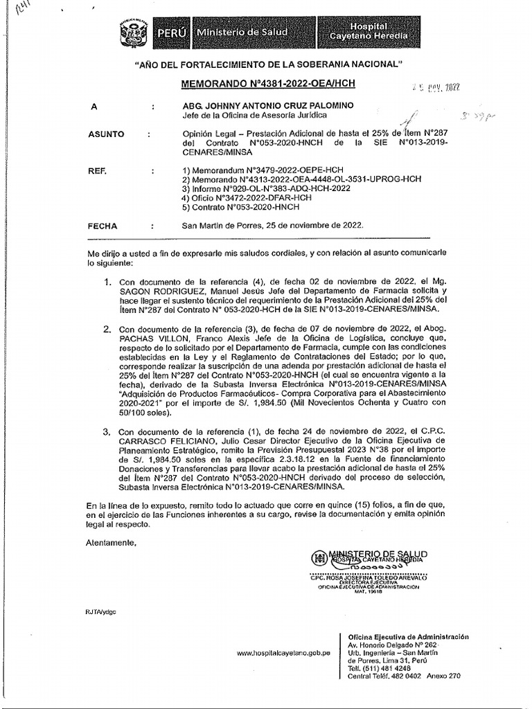 Cargo Informe N°1241-2022-Oaj-Hch | PDF