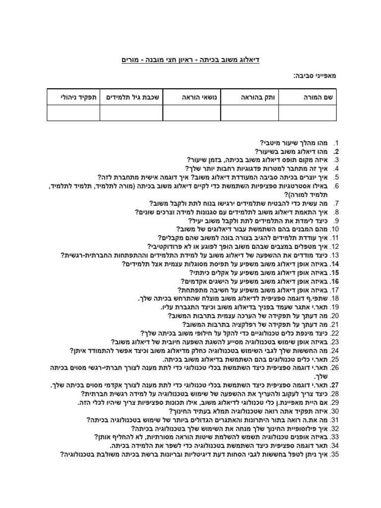 Teacher Interview Questions Regarding Classroom Feedback Dialogue | PDF