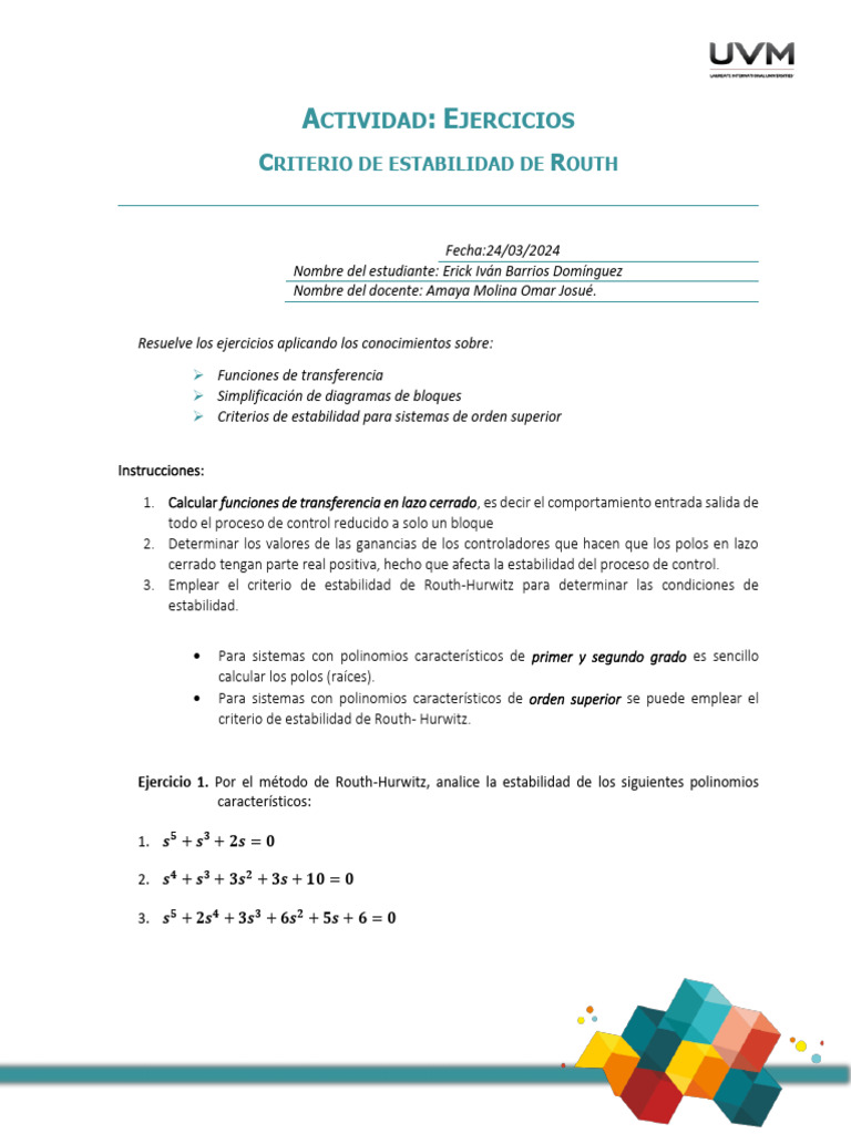 Análisis de Estabilidad con Routh-Hurwitz | PDF | Matemáticas Aplicadas