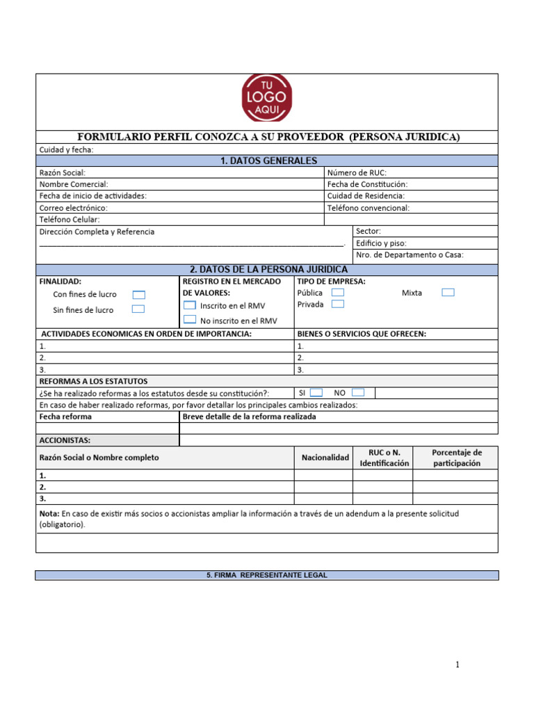 FORMULARIO PERFIL CONOZCA A SU PROVEEDOR | PDF