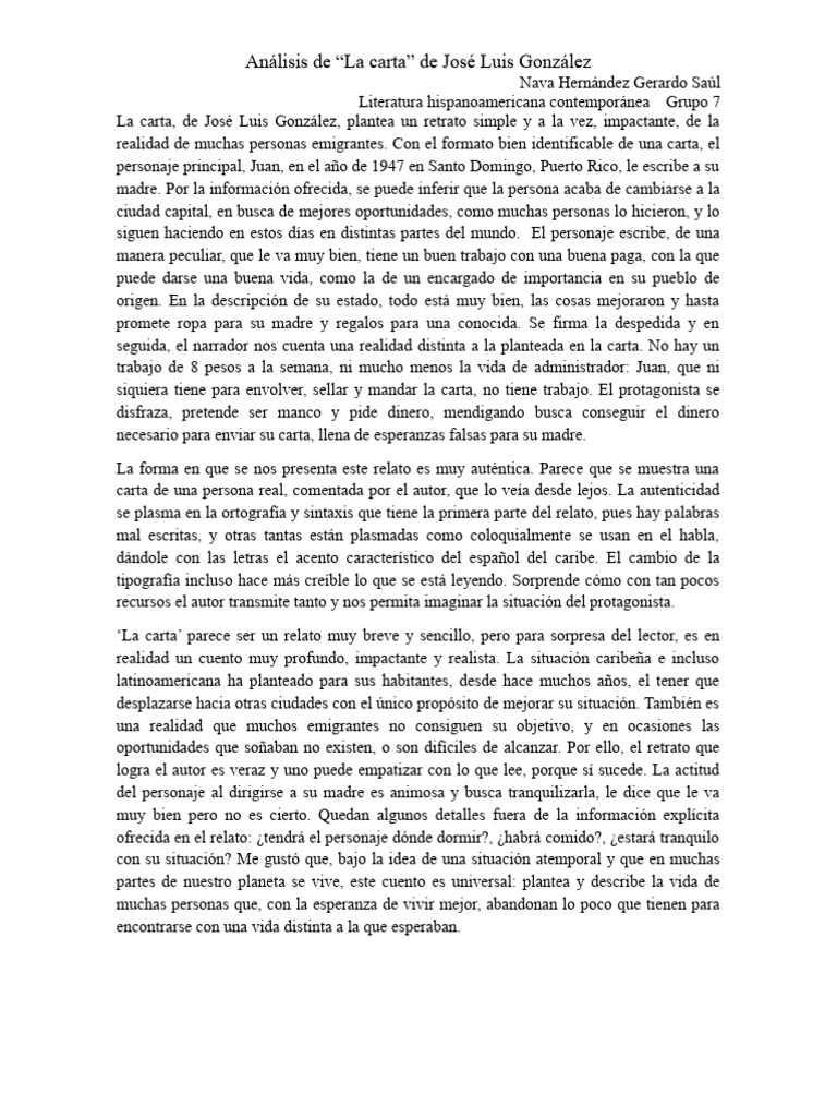 Análisis de "La carta" de González | PDF