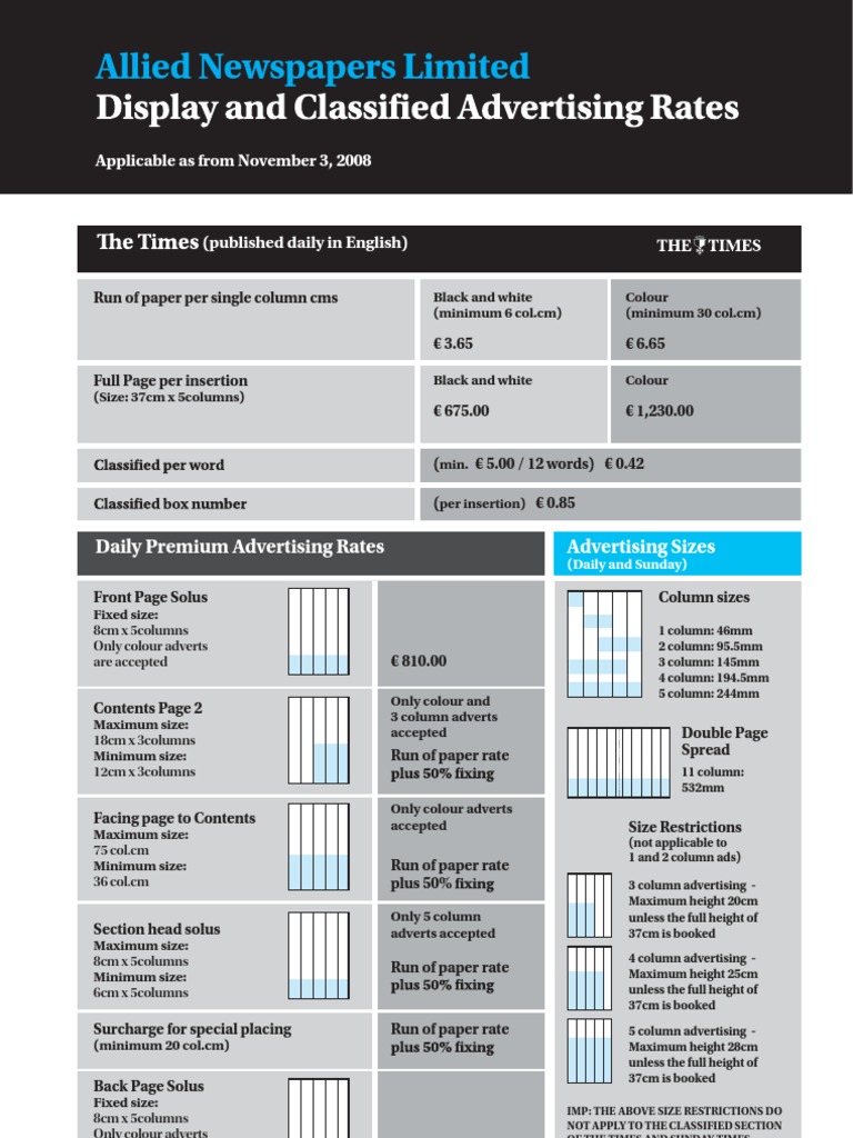 Print Rate Card | Advertising | Government