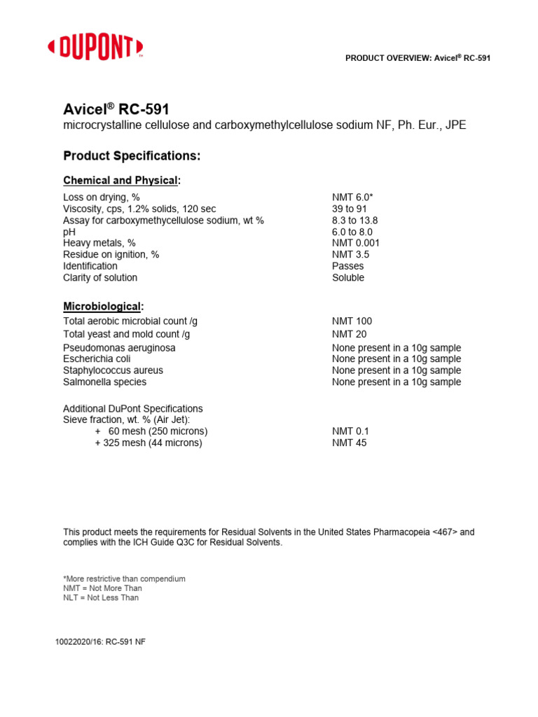 AVICEL RC 591 - Product Specification | PDF | Trademark