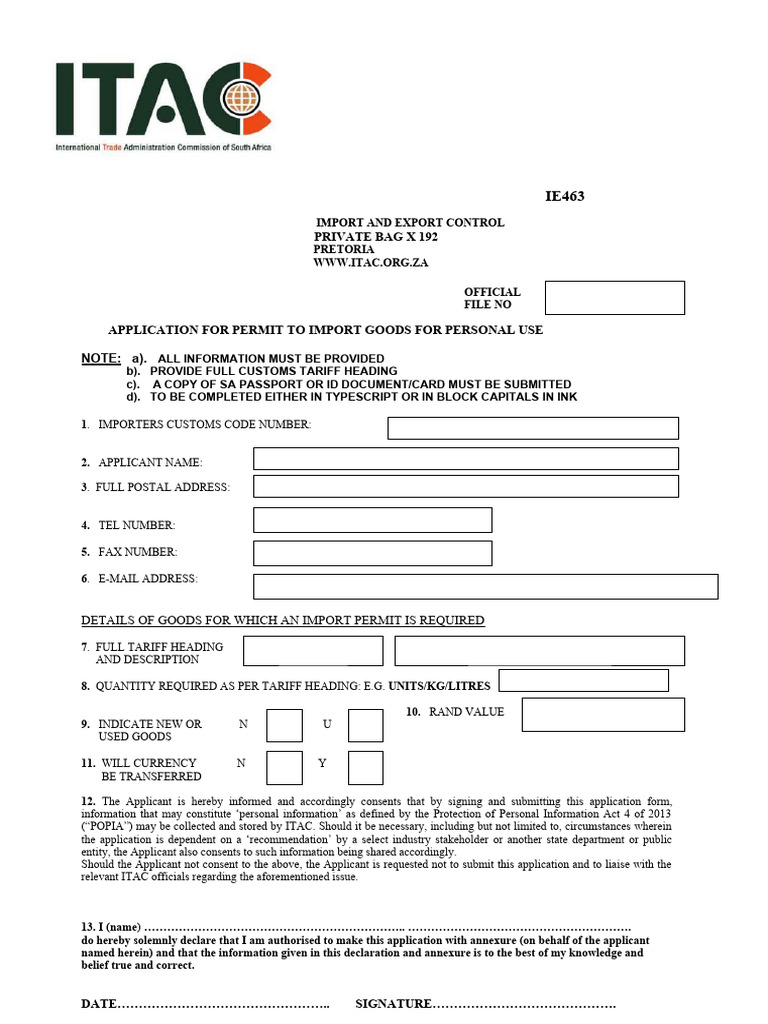 ITAC Import Permit Application Guide | PDF