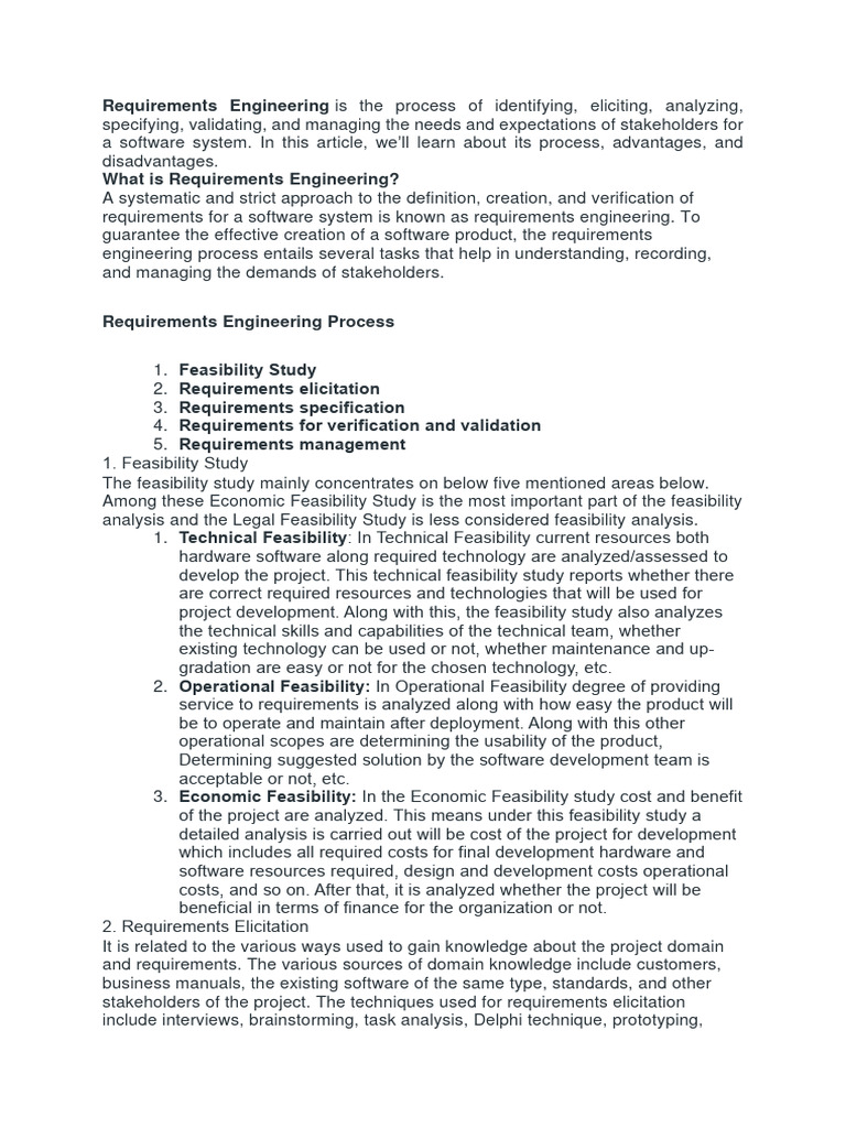 Requirements Engineering | PDF | Feasibility Study | Software Development Process