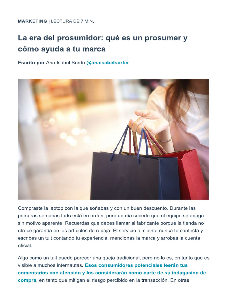 La Era Del Prosumidor Qué Es Un Prosumer y Cómo Ayuda A Tu Marca | PDF