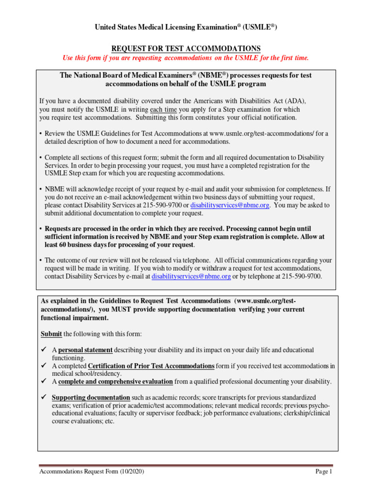 Accommodations Request Form | PDF | United States Medical Licensing ...