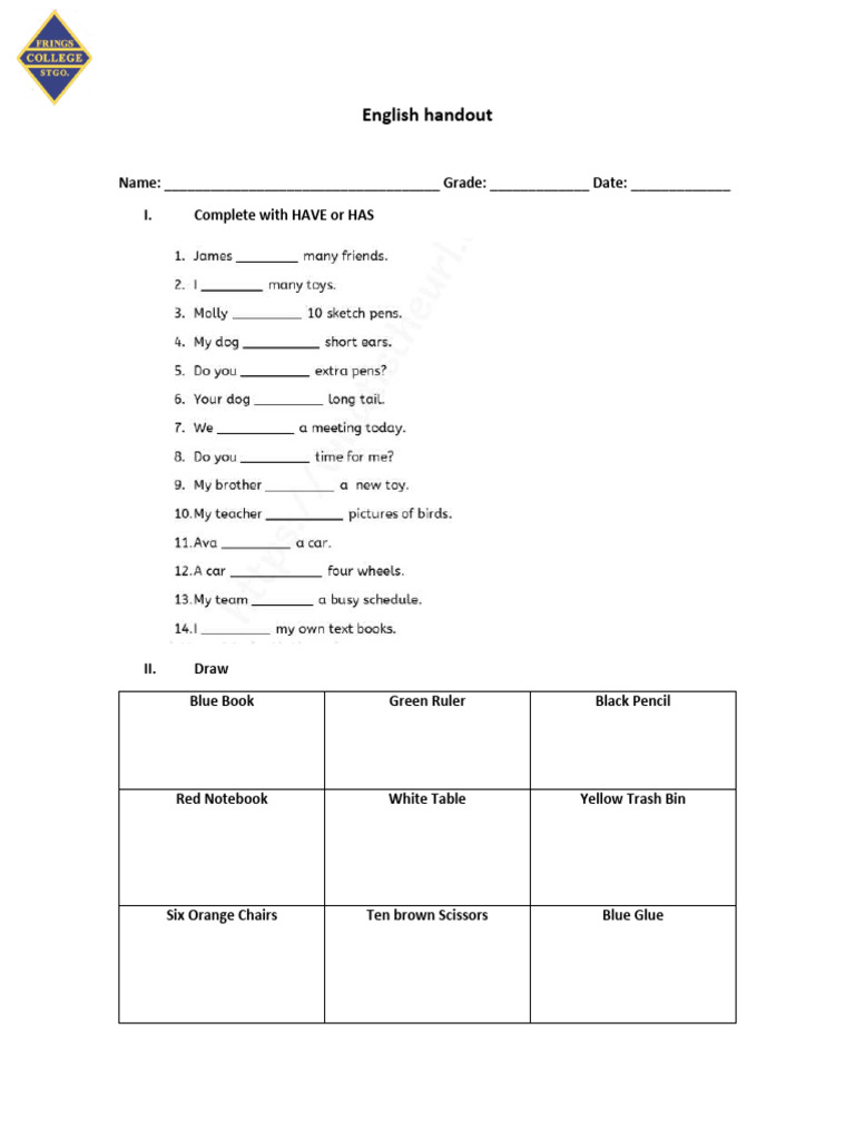 English Handout 5 Básico 22 de Marzo | PDF | Language Arts & Discipline