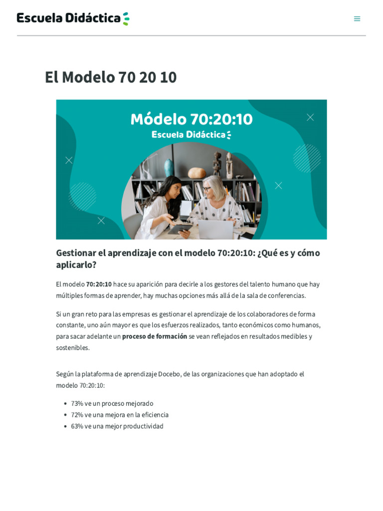 El Modelo 70 20 10 | Descargar gratis PDF | Aprendizaje | Modificación de comportamiento