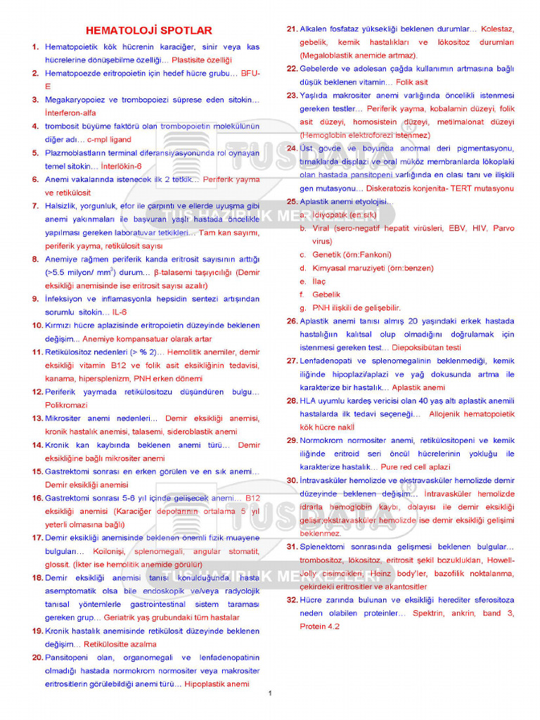 Hematoloji Check-List | PDF