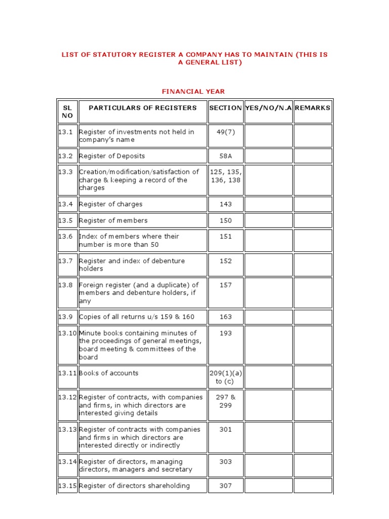 Statutory Registers | PDF