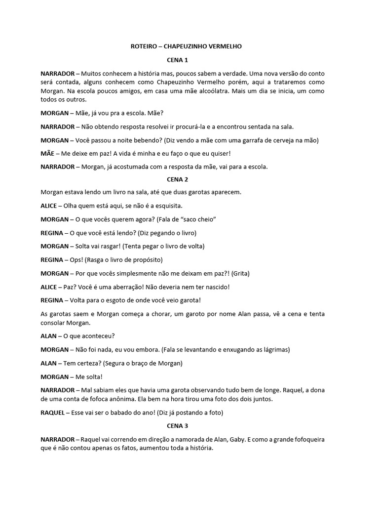 Roteiro - Chapeuzinho Vermelho atualizado | PDF | Chapeuzinho Vermelho