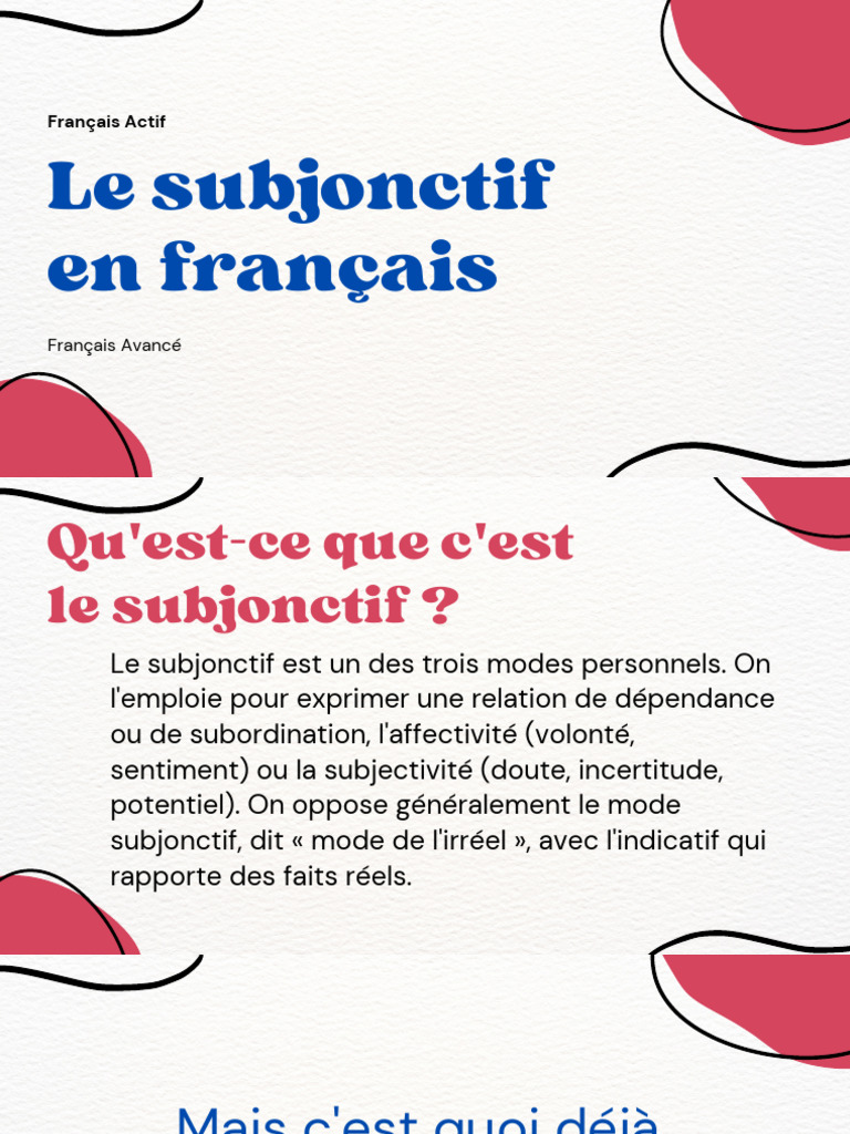 Le Subjonctif en Français | PDF | Verbe | Temps (grammaire)
