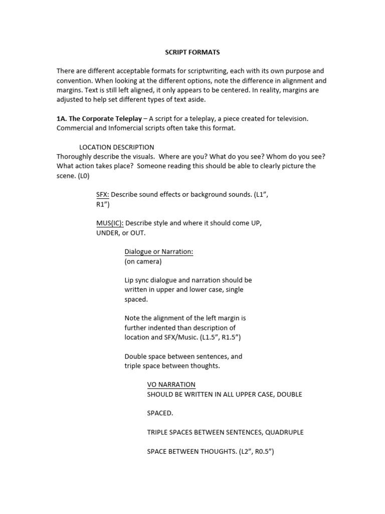 Script Formats | PDF | Screenplay | Foods