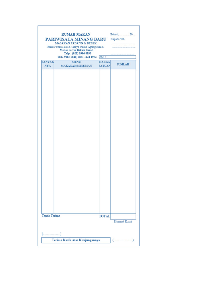 Nota Kosong Nasi Padang 2024 | PDF