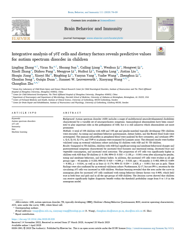 Brain Behavior and Immunity: Sciencedirect | Download Free PDF | Autism ...