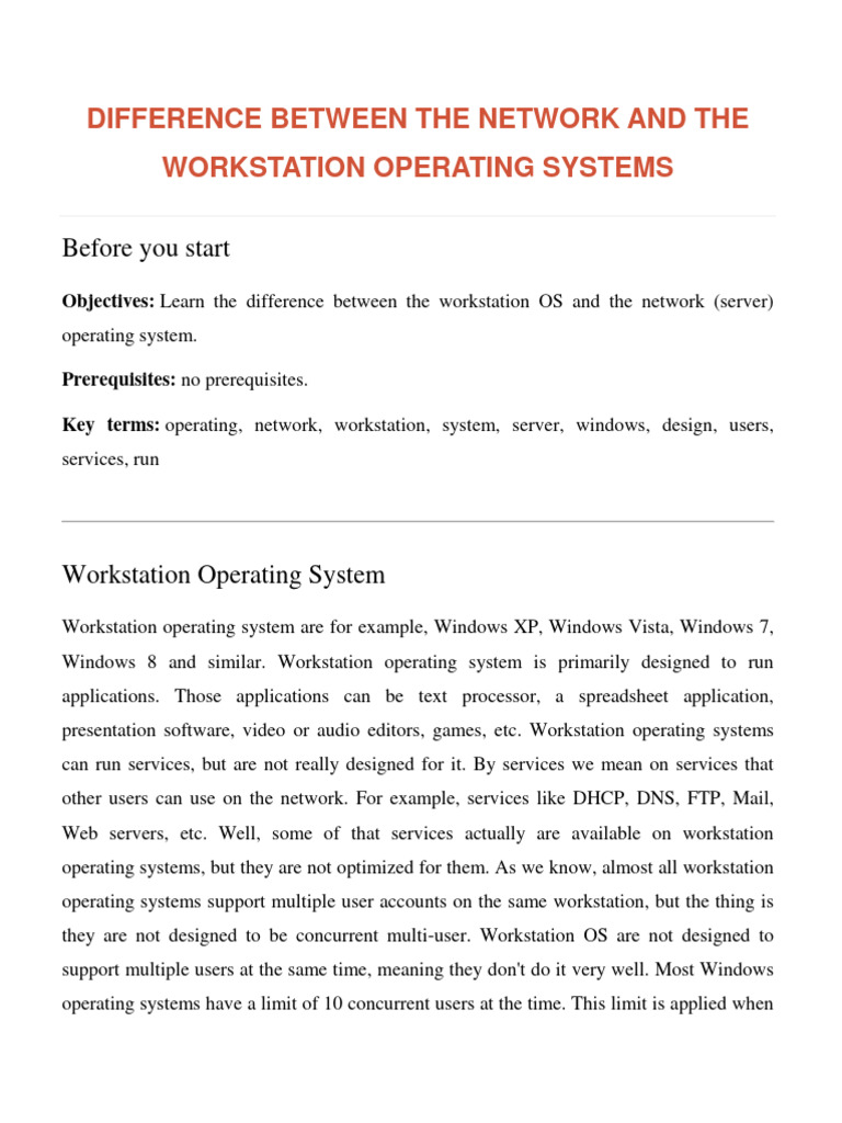 Difference Between The Network and The Workstation Operating Systems ...