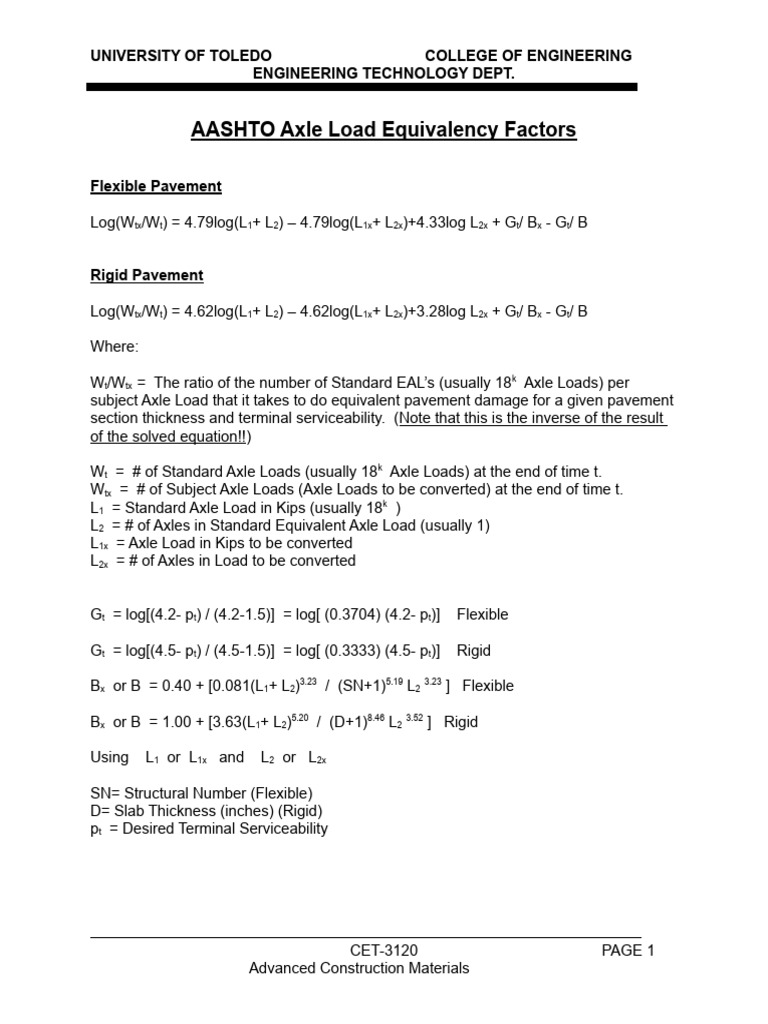 AASHTO Axle Load Equivalency Factors | PDF