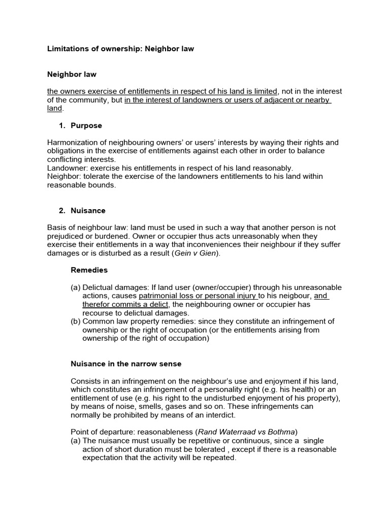 Neighbour Law and Nuisance in South Africa | PDF | Nuisance | Civil Law ...