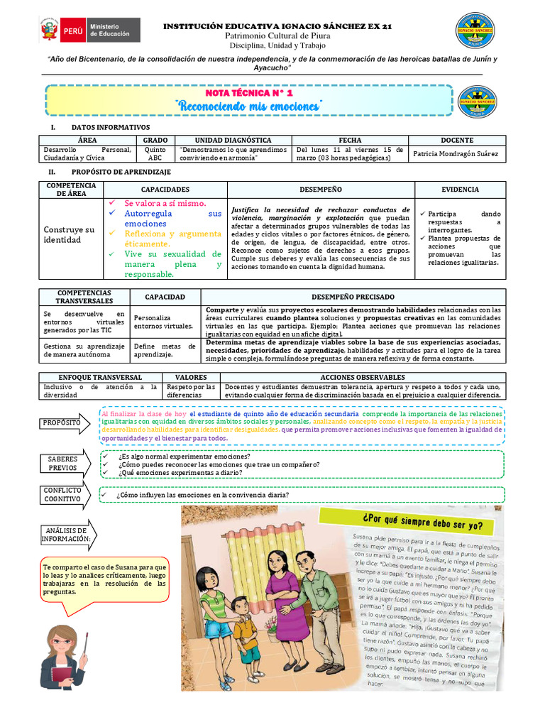 NOTA TÉCNICA 1 DPCC 5to RECONOCIENDO MIS EMOCIONES | PDF | Las emociones | Ira