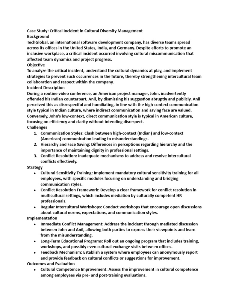 Cultural Diversity Management Case Study | PDF | Conflict Resolution ...