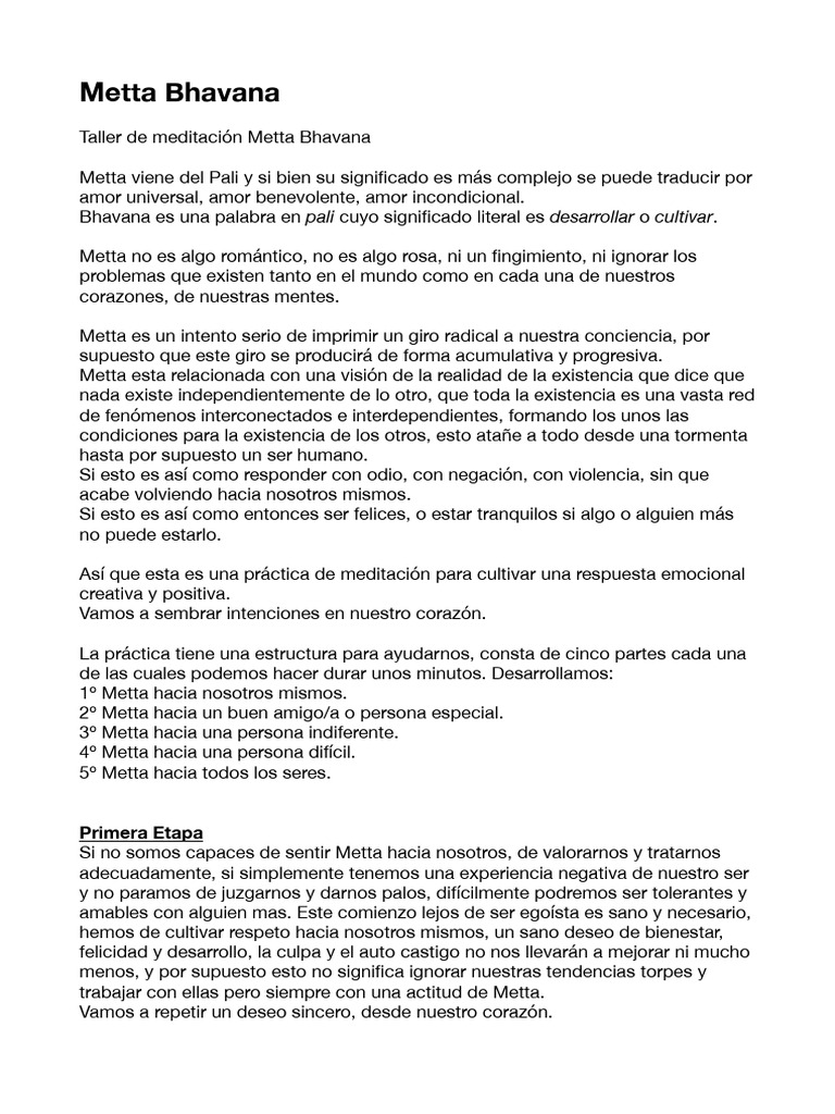 Metta Bhavana | Descargar gratis PDF | Felicidad | Meditación Budista