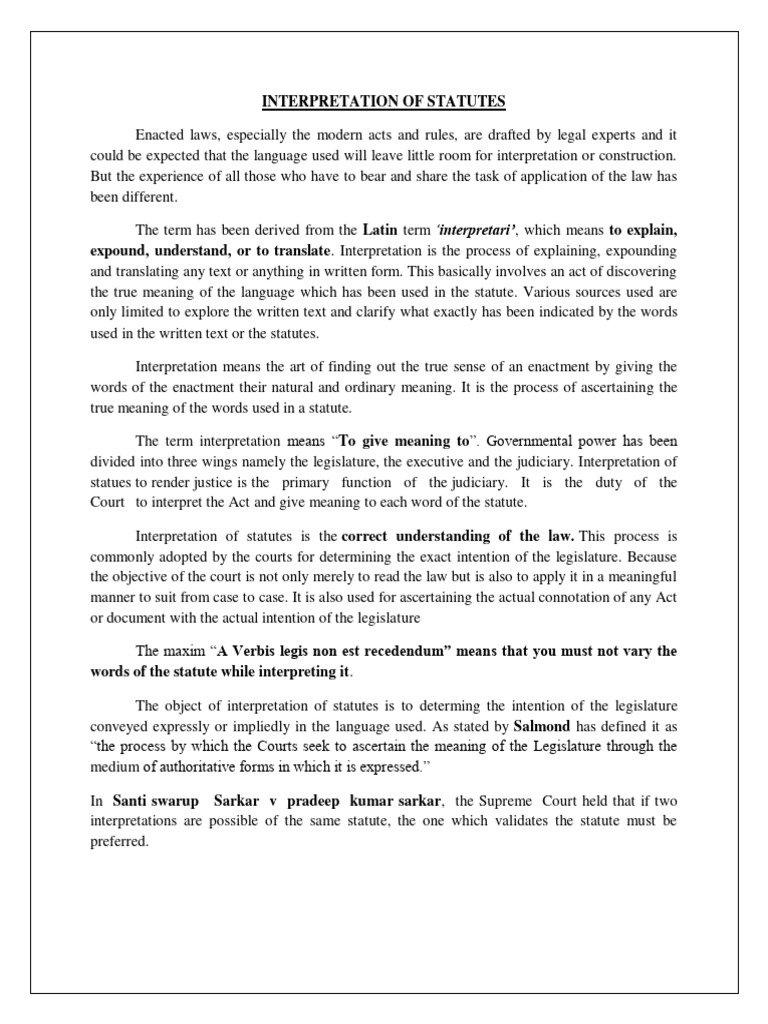 Interpretation of Statutes-1 | PDF | Statutory Interpretation | Plain ...