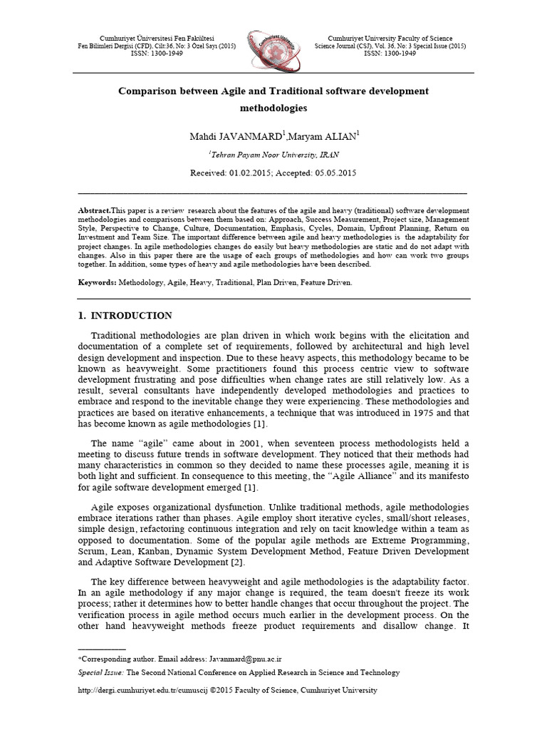 Comparison Between Agile and Traditional Software Development ... Comparison Between Agile and Traditional Software Development ...