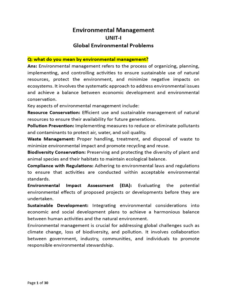 Global Environmental Management Overview | PDF | Climate Change | Ozone ...