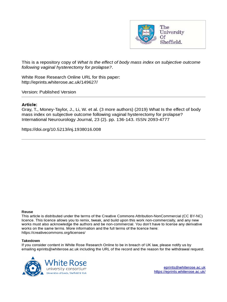 2019 INuJ. What Is The Effect of Body Mass Index On Subjective Outcome ... 2019 INuJ. What Is The Effect of Body Mass Index On Subjective Outcome ...
