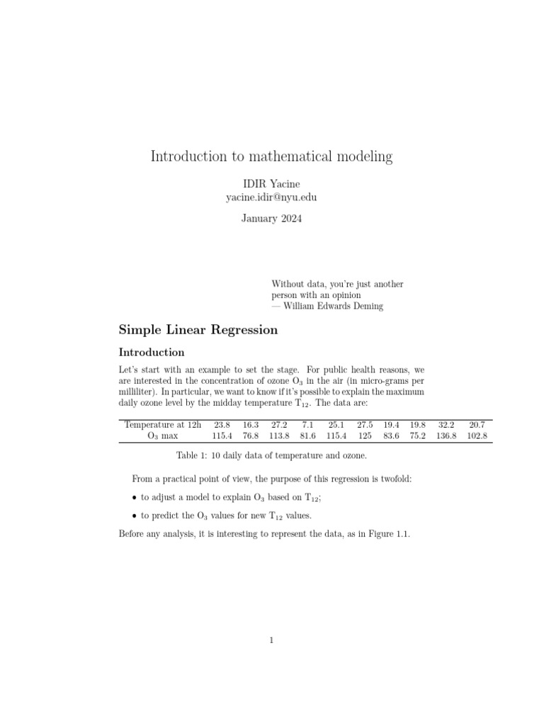 Introduction To Mathematical Modeling: Simple Linear Regression | PDF | Errors And Residuals ...