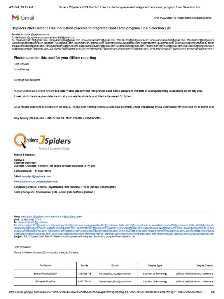 Final Selectin List - Total 40 QSpider Incubation | Download Free PDF | Engineering | Computing