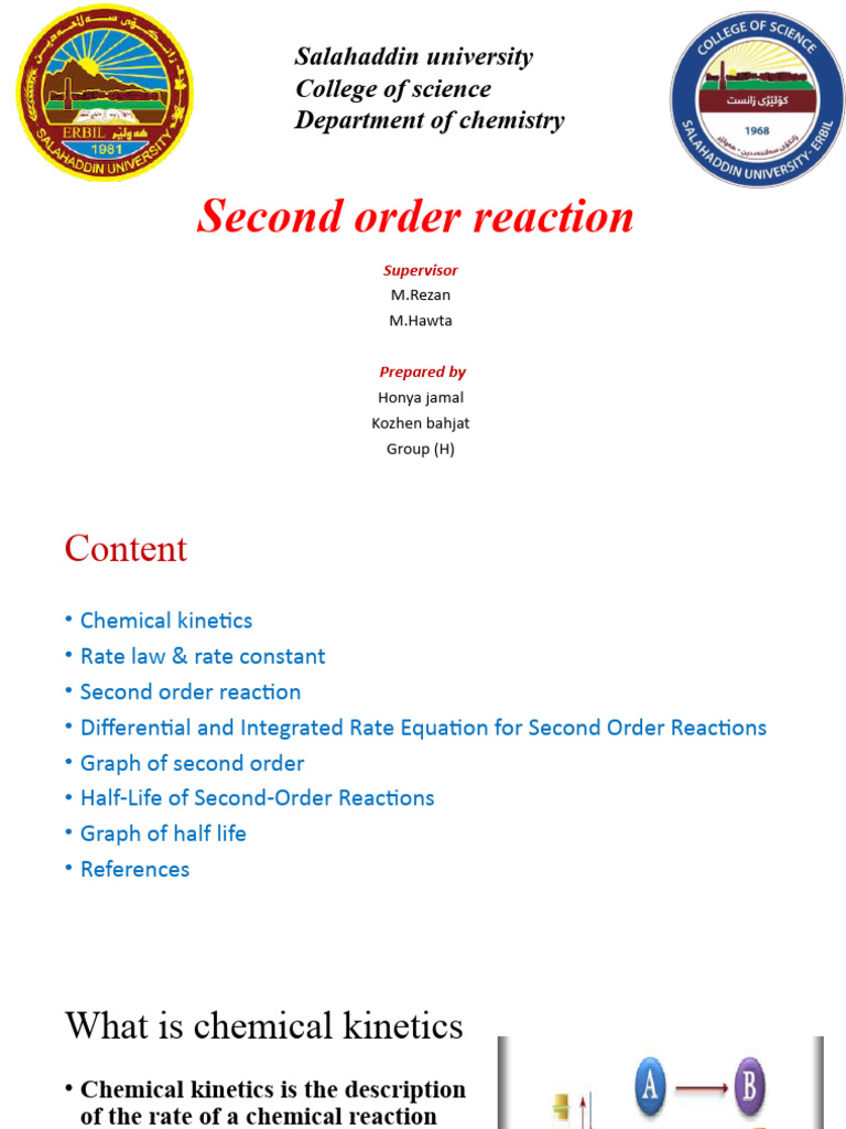 Second Order Reaction: Salahaddin University College of Science ...