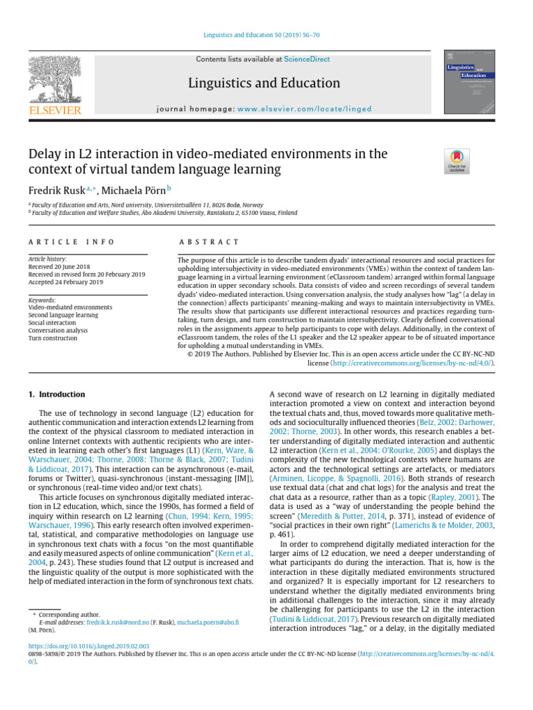 Delay in L2 Interaction in Video-Mediated Environments in Thecontext of ...