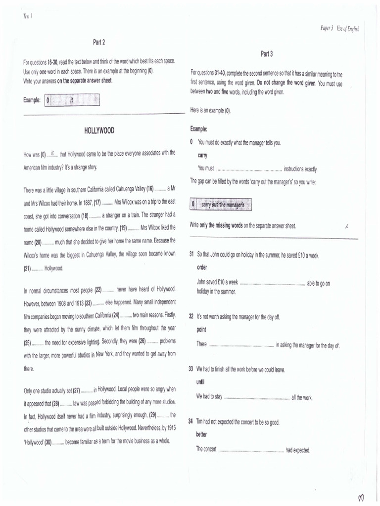 FCE READING & USE OF ENGLISH Part 2 | PDF