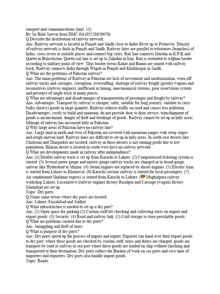 Chapter 11 Transport | PDF | Port | Rail Transport